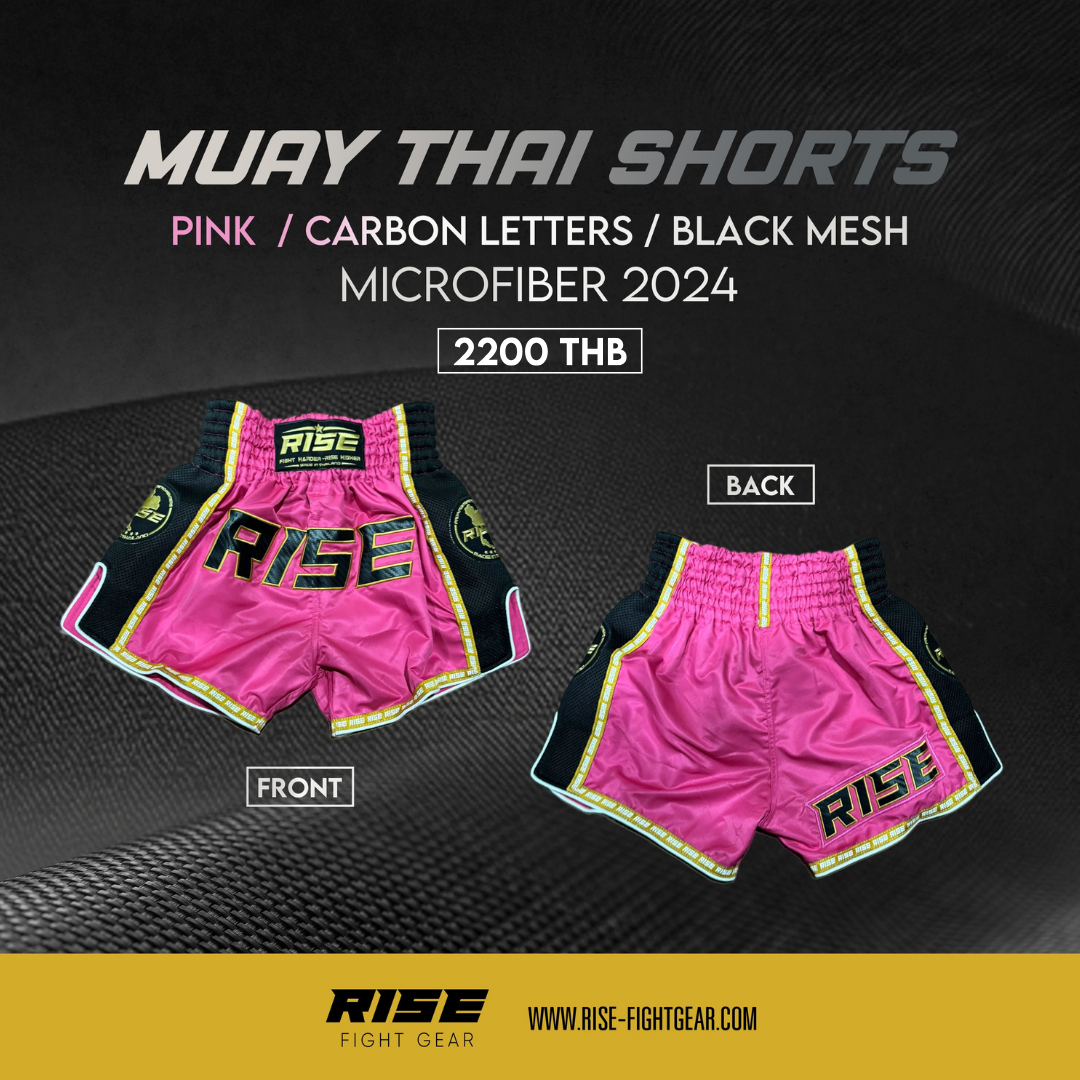 MUAY THAI SHORTS BLACK MESH COLLECTION (PINK) – RISE FIGHTGEAR