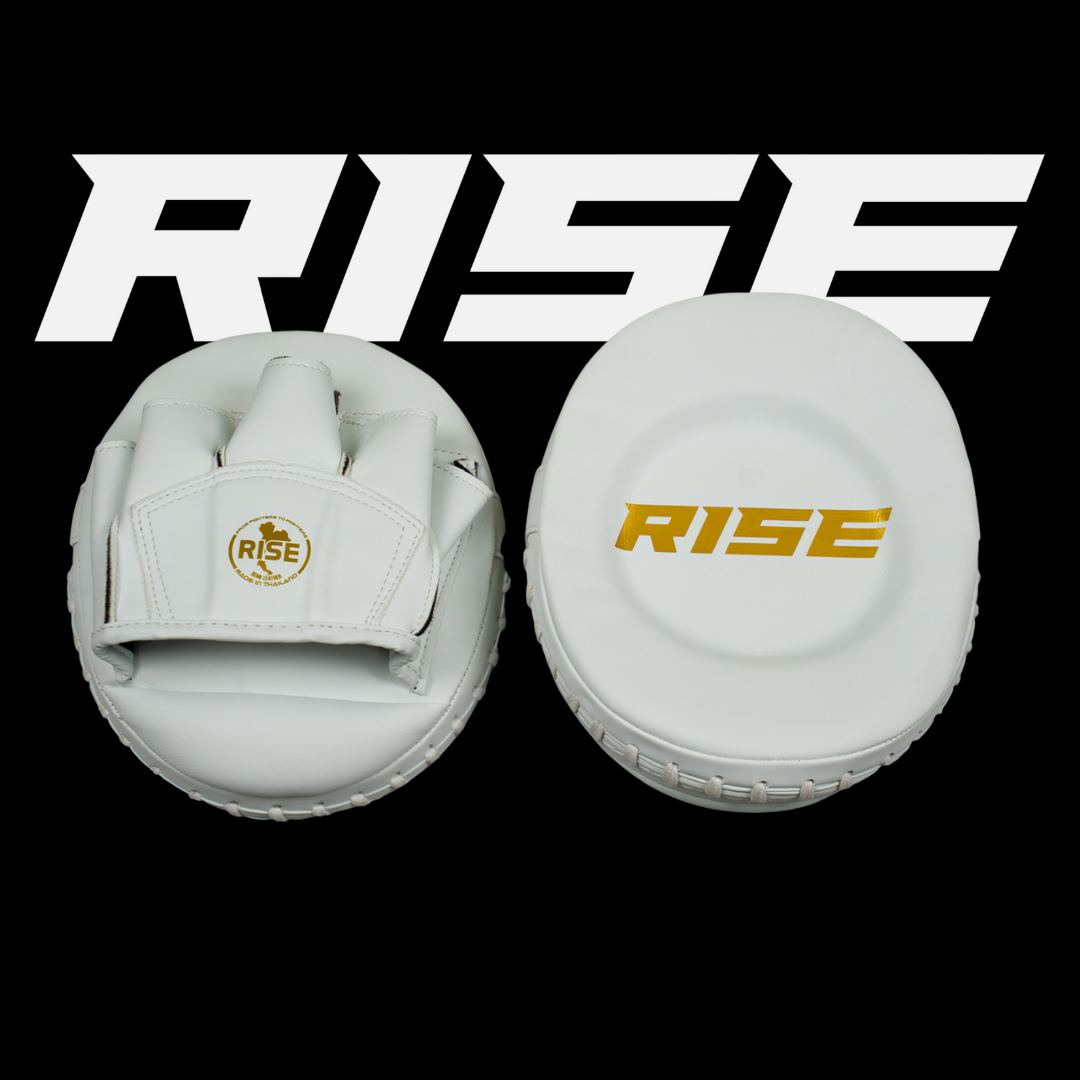 RISE HOLE FOCUS MITTS (WHITE/GOLD) – RISE FIGHTGEAR