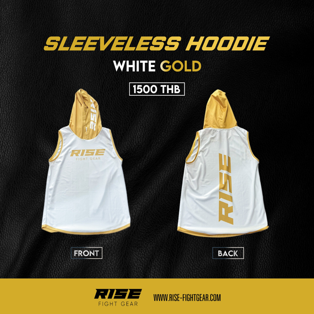 RISE SLEEVELESS HOODIE (WHITE/GOLD) – RISE FIGHTGEAR