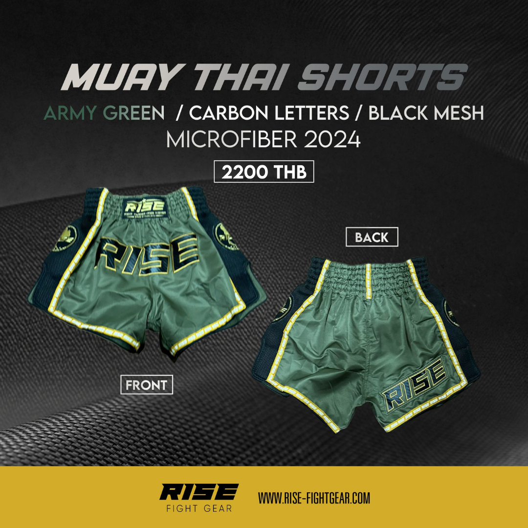 MUAY THAI SHORTS BLACK MESH COLLECTION (ARMY GREEN) – RISE FIGHTGEAR